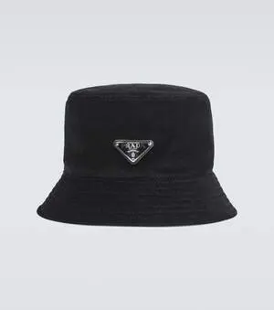 Prada Logo Corduroy Bucket Hat - Black
