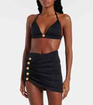 Balmain Draped Embellished Beach Cover-up - Black