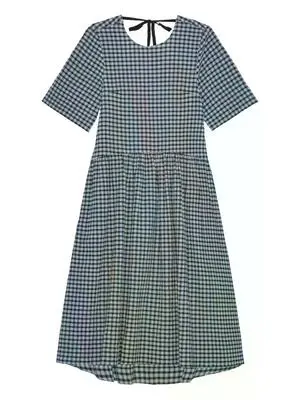 GANNI Checked Seersucker Midi Dress - Blue