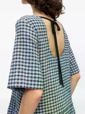 GANNI Checked Seersucker Midi Dress - Blue