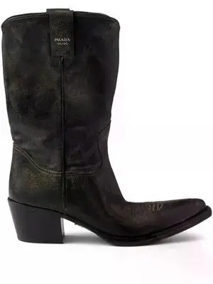 Prada 25mm Grained Leather Cowboy Boots