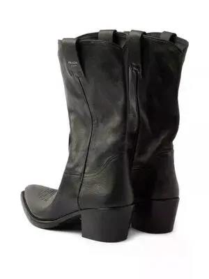 Prada 25mm Grained Leather Cowboy Boots