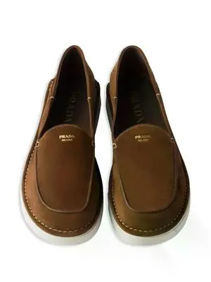 Prada Leather Slip-on Loafers - Brown