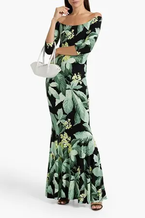Norma Kamali Off-the-shoulder Floral-print Stretch-jersey Gown