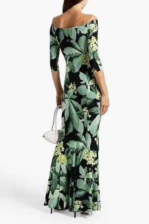 Norma Kamali Off-the-shoulder Floral-print Stretch-jersey Gown