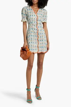 Saloni Marlee Embroidered Printed Linen Mini Dress - Light Blue