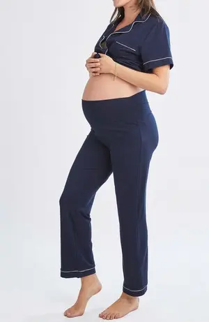ANGEL MATERNITY Maternity And Nursing Button Front Pajama Set - Navy