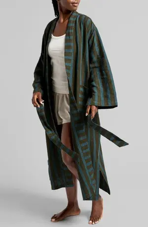 PARACHUTE Stripe Linen Robe - Evergreen And Peacock