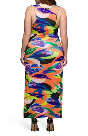 24SEVEN COMFORT APPAREL Print Racerback Sleeveless Maxi Dress
