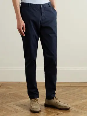 Sunspel Straight-leg Garment-dyed Cotton-blend Twill Chinos - Blue