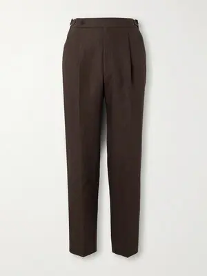 STOFFA Straight-leg Pleated Linen Trousers - Brown