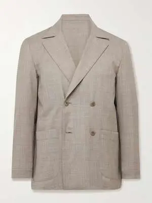 STOFFA Unstructured Double-breasted Wool Suit Jacket - Taupe