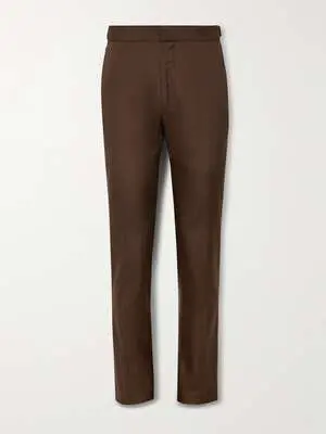 TOM FORD Slim-fit Silk Trousers - Dark Brown