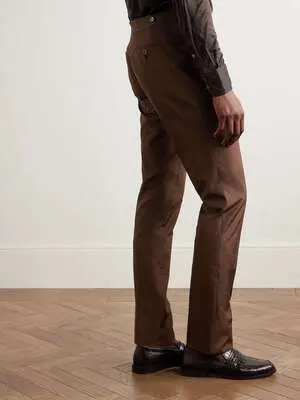 TOM FORD Slim-fit Silk Trousers - Dark Brown