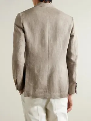 DE PETRILLO Double-breasted Herringbone Linen Blazer