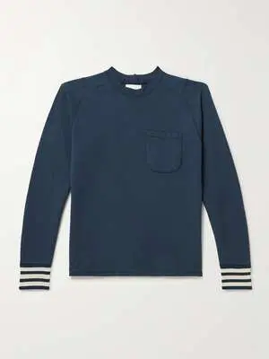 DRAKE'S Logo-embroidered Striped Cotton-jersey Sweatshirt