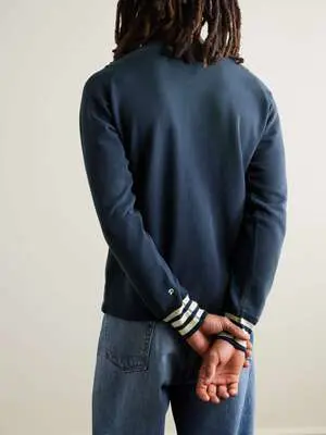 DRAKE'S Logo-embroidered Striped Cotton-jersey Sweatshirt