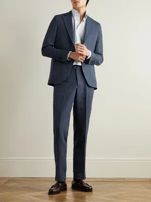 DE PETRILLO Linen Suit Jacket - Blue