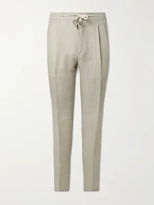 DE PETRILLO Straight-leg Pleated Linen Drawstring Trousers