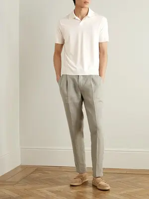 DE PETRILLO Straight-leg Pleated Linen Drawstring Trousers