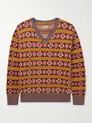 BODE Bracken Jacquard-knit Pima Cotton Sweater - Brown