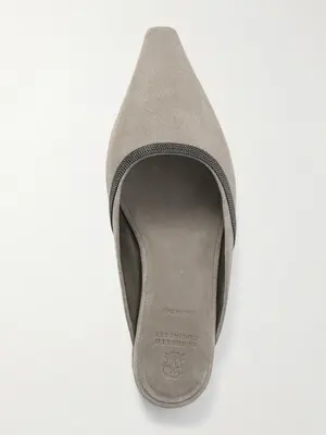 Brunello Cucinelli Bead-embellished Suede Mules