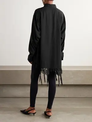 Balenciaga Fringed Lace-trimmed Lyocell-poplin Shirt