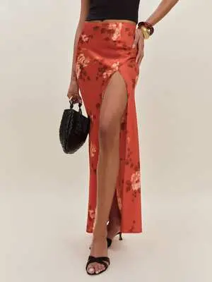 REFORMATION Layla Satin Skirt With Slit