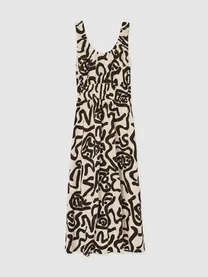 REISS Akari Linen-blend Printed Midi Dress