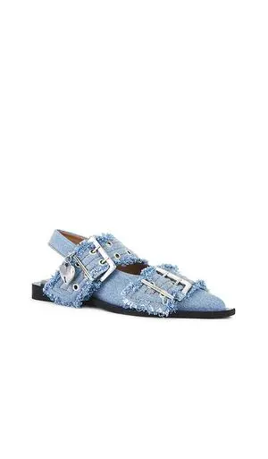 GANNI Feminine Buckle Ballerina - Faded Denim