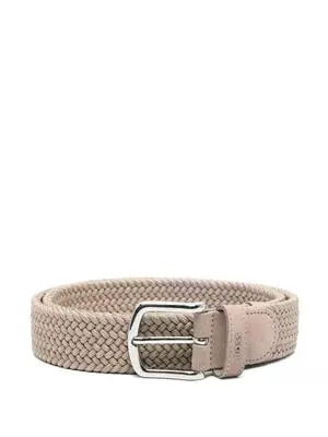 BOSS Woven Belt With Leather Trims - Neutrals