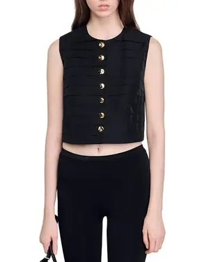 Sandro Pleated Cropped Top - Black