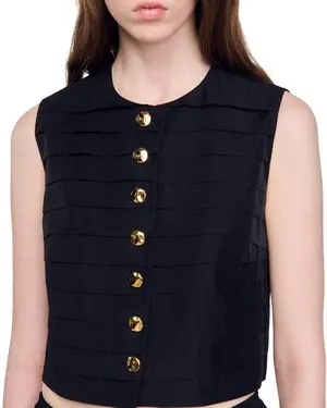 Sandro Pleated Cropped Top - Black