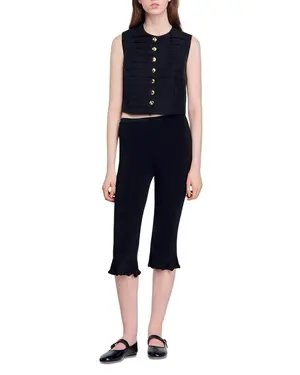 Sandro Pleated Cropped Top - Black