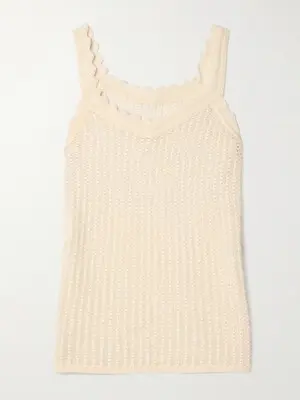 Khaite Ennio Scalloped Pointelle-knit Tank - Neutrals