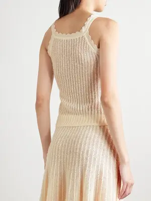 Khaite Ennio Scalloped Pointelle-knit Tank - Neutrals