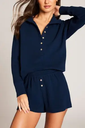 NEGATIVE UNDERWEAR Waffle Knit Pullover - Navy