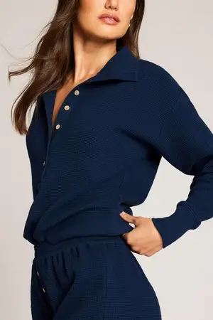 NEGATIVE UNDERWEAR Waffle Knit Pullover - Navy