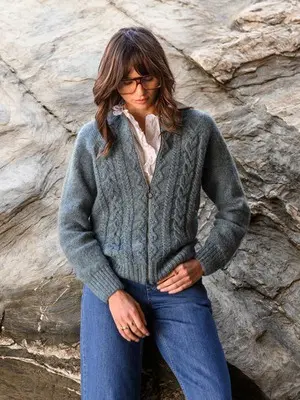 CELTIC & CO. Wool Zip Cardigan With Cable Knit