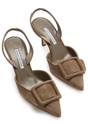 Manolo Blahnik Maysli 70 Suede Slingback Pumps - Brown