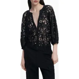 Desigual Lace Button-front Top - Black