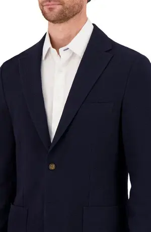 VICTOR EMMANUEL Textured Stretch Seersucker Sport Coat - Navy