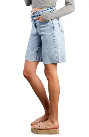 HINT OF BLU Cool Summer Denim Shorts - Blue Feather