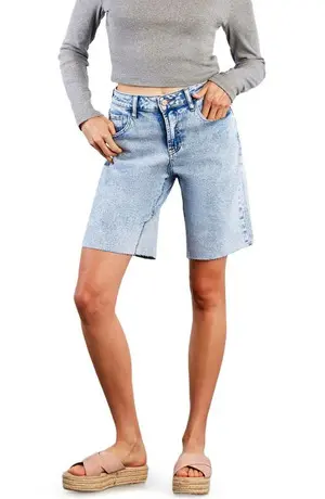 HINT OF BLU Cool Summer Denim Shorts - Blue Feather