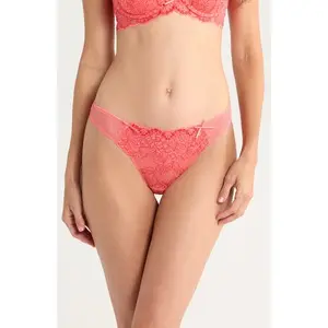 Hunkemoller Cherry Embroidered Mesh Thong - Sugar Coral