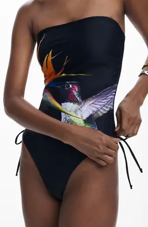 Desigual Hummingbird Printed One-piece Swimsuit - Black