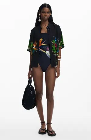 Desigual Hummingbird Printed One-piece Swimsuit - Black