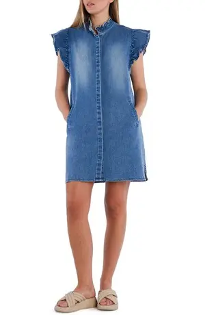 WASH LAB DENIM Ruffle Denim Mini Dress