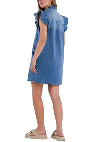 WASH LAB DENIM Ruffle Denim Mini Dress