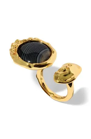 Alexis Bittar Brut Banded Agate Open Ring - Black/ Gold